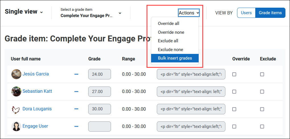 Using Single View in the Engage Gradebook