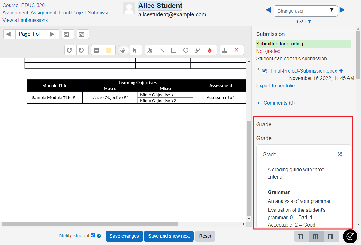 Creating and Using Grading Guides for Assignments