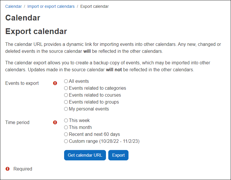 Exporting the Engage Calendar