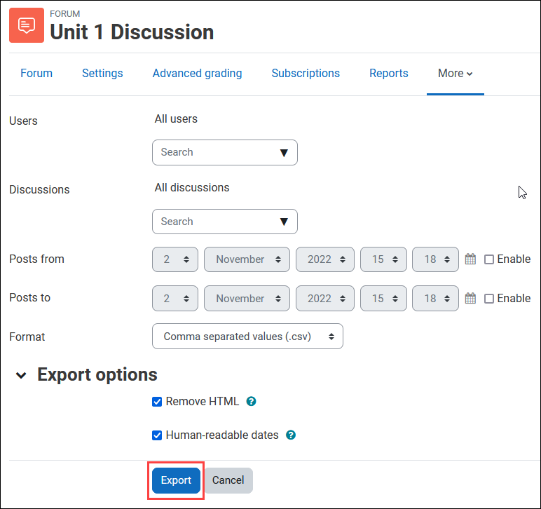 Viewing the Discussion Forum Summary Report