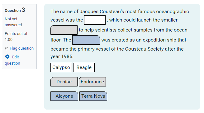 Drag and Drop Into Text Question Type