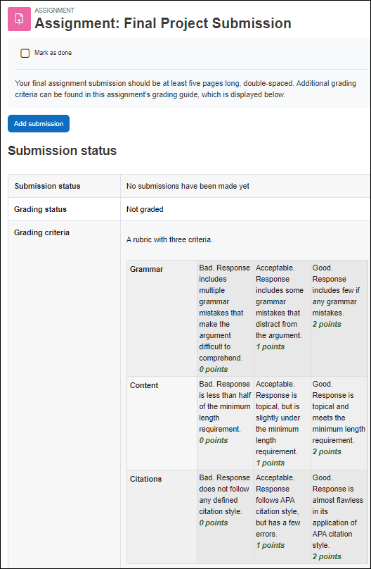 Creating and Using Rubrics for Assignments