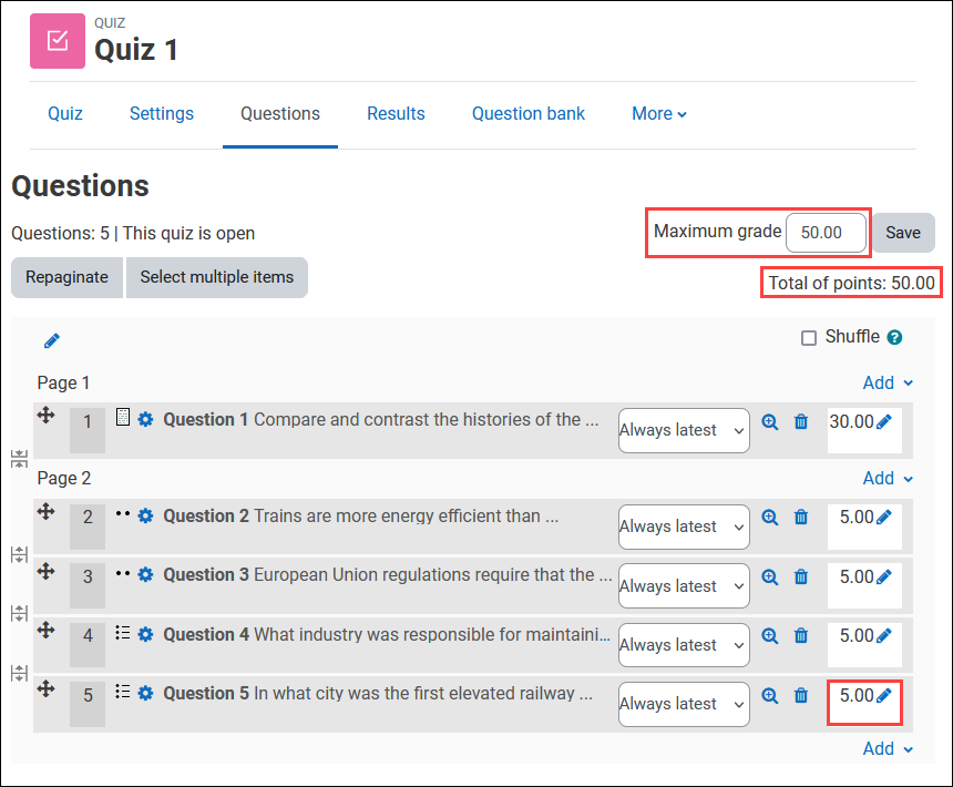 Adding and Editing Questions