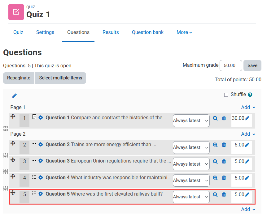 Adding and Editing Questions