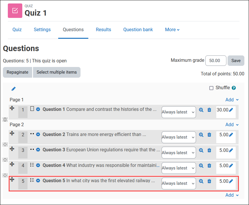 Adding and Editing Questions