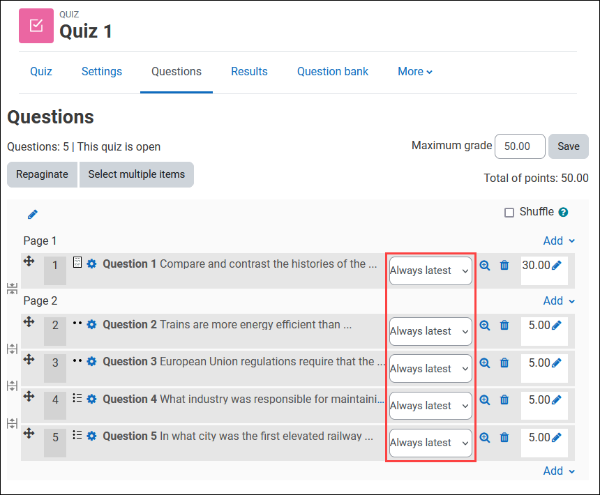 Adding and Editing Questions