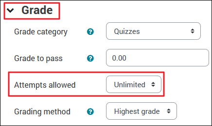 Changing the Number of Quiz Attempts