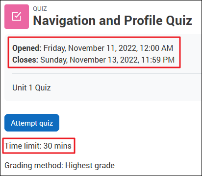 Quiz Timing in Engage