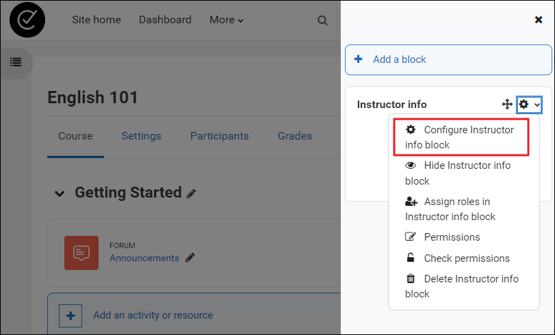 Setting up the Instructor Info Block